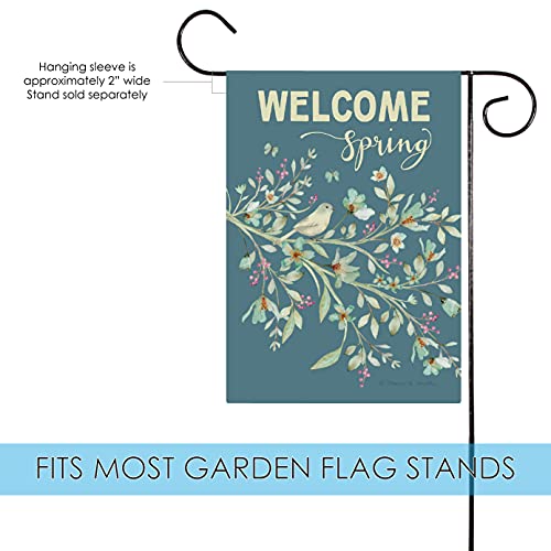 Toland Home Garden 1112561 Welcome Spring Birds Spring Flag 12x18 Inch Double Sided Spring Garden Flag for Outdoor House Flower Flag Yard Decoration