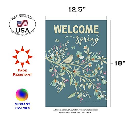 Toland Home Garden 1112561 Welcome Spring Birds Spring Flag 12x18 Inch Double Sided Spring Garden Flag for Outdoor House Flower Flag Yard Decoration