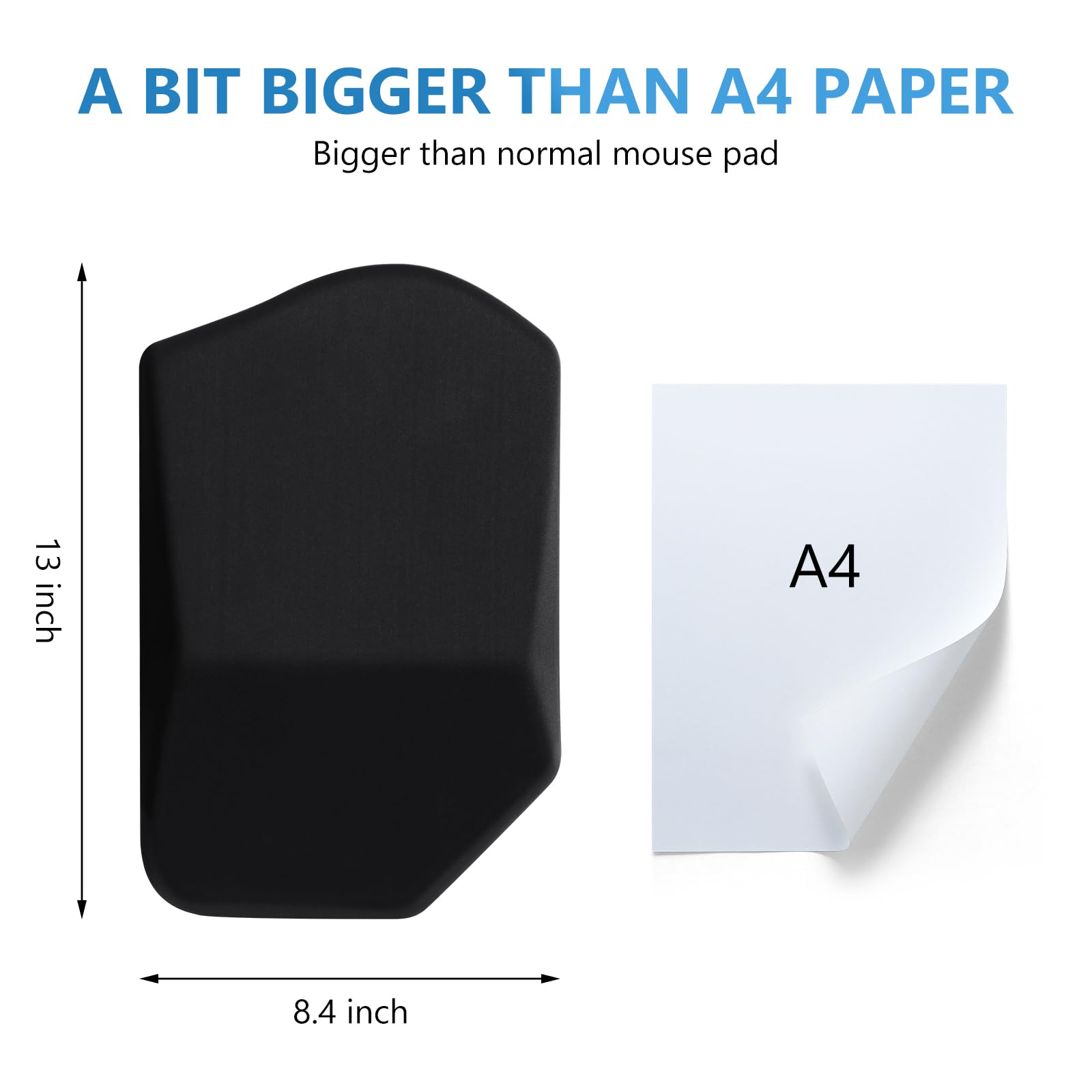 KXRORS Ergonomic Mouse Pad with Wrist Support - Comfortable Soft Entire Memory Foam Mousepad for Wrist Rest Pain Relief,Thick Mouse Pad with Non-Slip PU Gel Base for Office & Home(13 x 8 Inch Black)