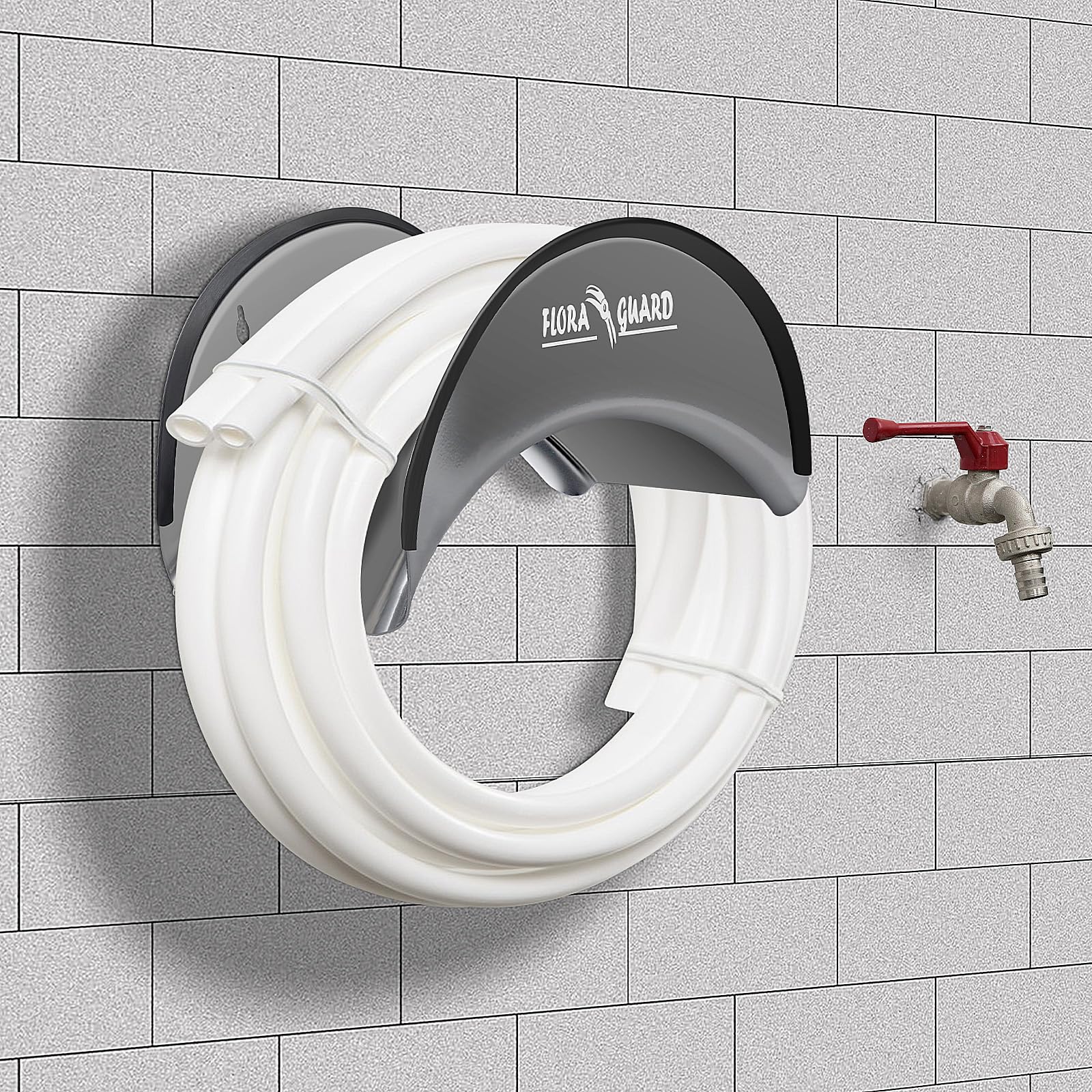 FLORA GUARD High Carbon Steel Hose Hanger Wall Mount Garden Hose Holder Hose Bracket, Garden Hose Holder,Metal, Wall Mount (Silver)