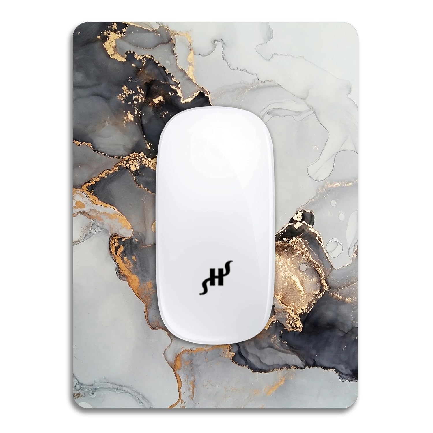 Hokafenle Small Mouse Pad, Mini Mousepad with Washable Lycra Cloth, Computer Mouse Pads for Wireless Mouse, Non-Slip Rubber Base Mousepads (6 x 8 Inch, Black Gold Marble)