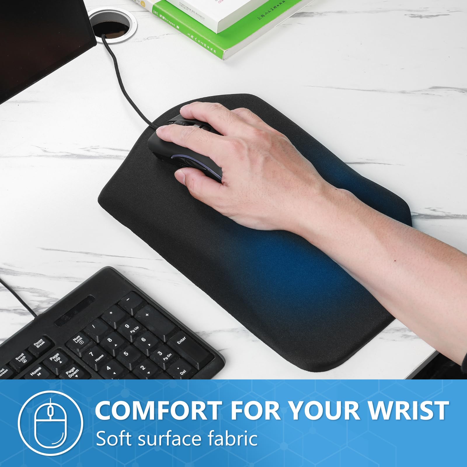 KXRORS Ergonomic Mouse Pad with Wrist Support - Comfortable Soft Entire Memory Foam Mousepad for Wrist Rest Pain Relief,Thick Mouse Pad with Non-Slip PU Gel Base for Office & Home(13 x 8 Inch Black)