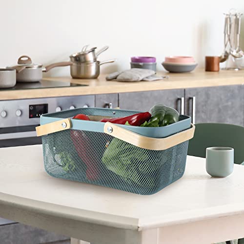 Lifuxiu Metal Mesh Steel Basket mesh basket with handle,Storage Organizer Basket Fruit Vegetable Basket, Solutions for Kitchen, Garden ,Picnic,Gifts and More (Blue)