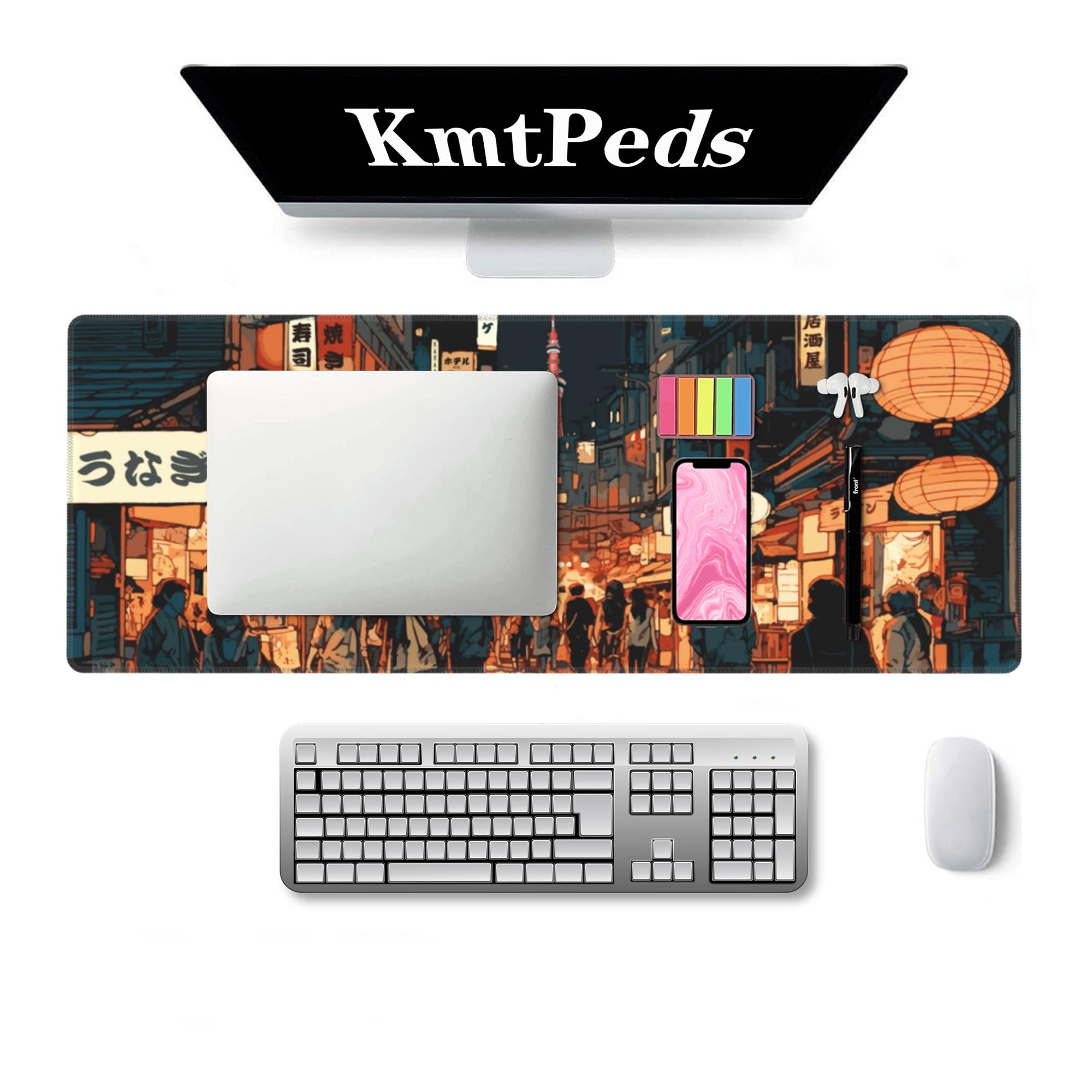 Japanese Street Gaming Mouse Pad Large,Anime Mouse Pad Gaming Mouse Mat Desk Pad,31.5 x 11.8 Desk Mat Anime Mouse Pads for Desk,Extended Keyboard Mousepad with Non-Slip Base and Stitched Edge