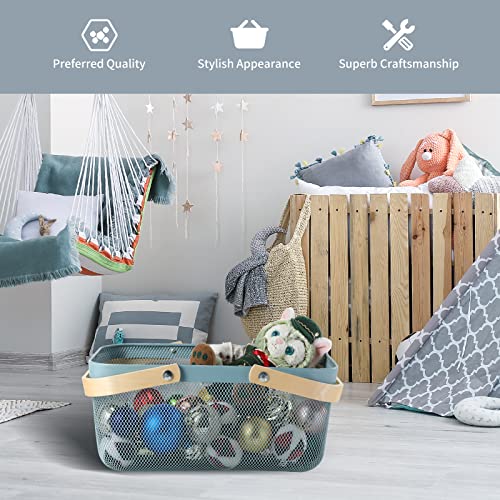Lifuxiu Metal Mesh Steel Basket mesh basket with handle,Storage Organizer Basket Fruit Vegetable Basket, Solutions for Kitchen, Garden ,Picnic,Gifts and More (Blue)