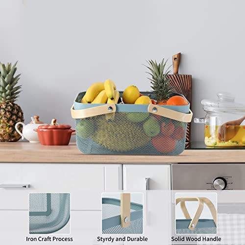 Lifuxiu Metal Mesh Steel Basket mesh basket with handle,Storage Organizer Basket Fruit Vegetable Basket, Solutions for Kitchen, Garden ,Picnic,Gifts and More (Blue)