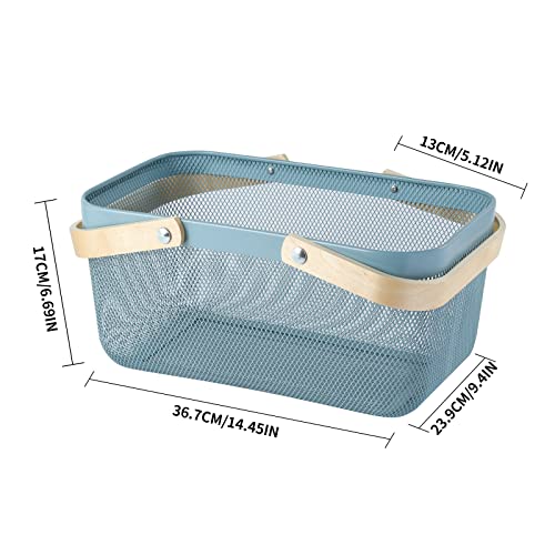 Lifuxiu Metal Mesh Steel Basket mesh basket with handle,Storage Organizer Basket Fruit Vegetable Basket, Solutions for Kitchen, Garden ,Picnic,Gifts and More (Blue)