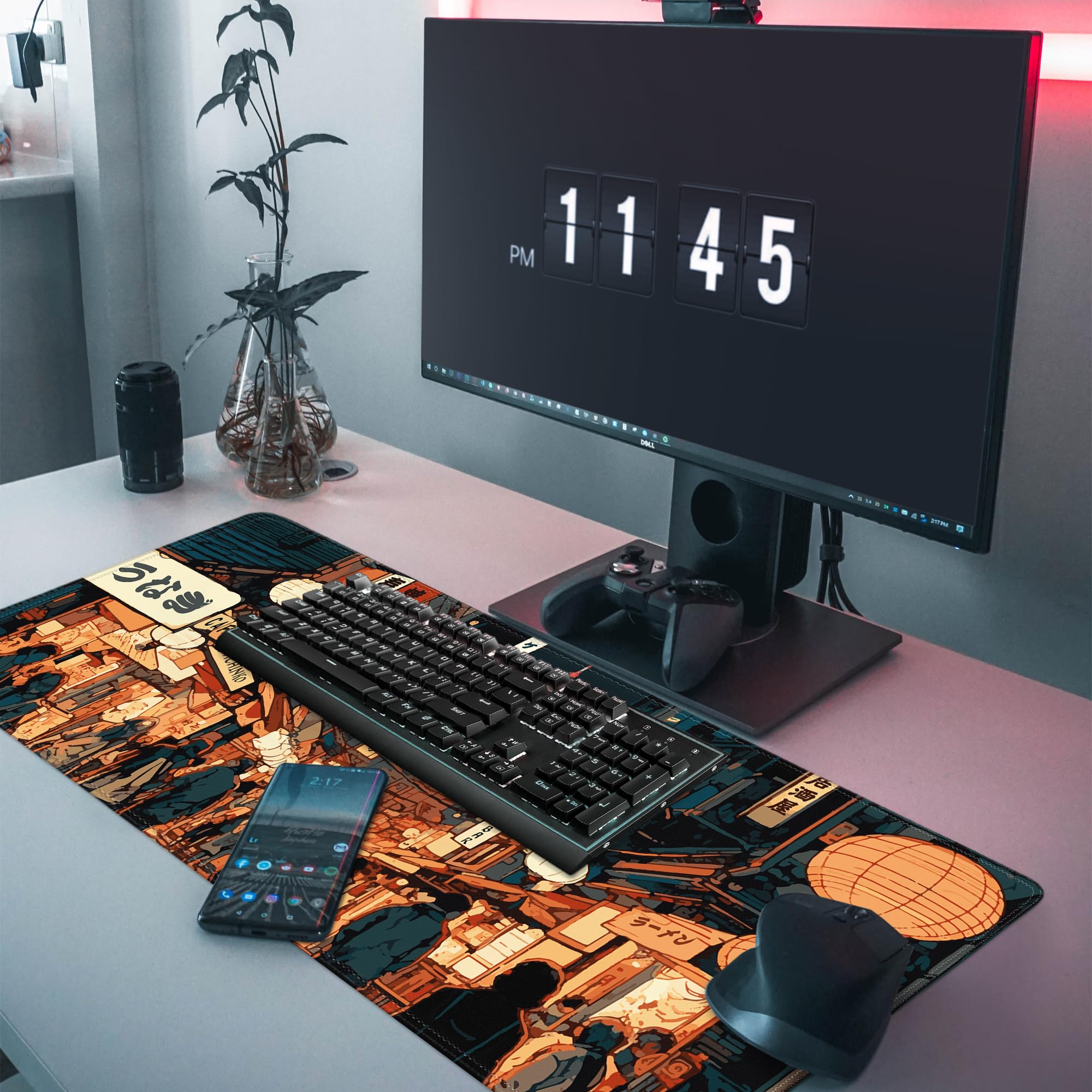Japanese Street Gaming Mouse Pad Large,Anime Mouse Pad Gaming Mouse Mat Desk Pad,31.5 x 11.8 Desk Mat Anime Mouse Pads for Desk,Extended Keyboard Mousepad with Non-Slip Base and Stitched Edge