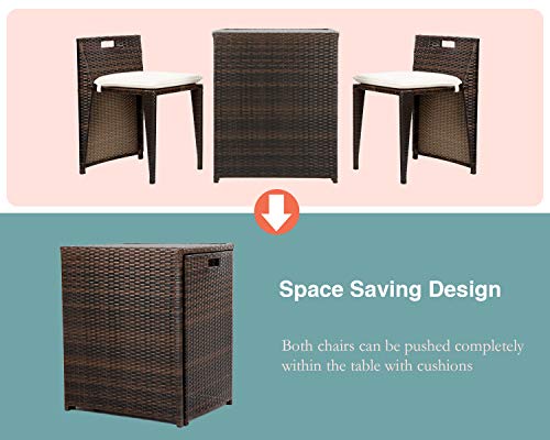 FDW Patio Set 3 Pieces Outdoor Wicker Patio Furniture Sets Wicker Bistro Set Rattan Chair Conversation Sets Patio Sofa Wicker Table Set for Yard Backyard Lawn Porch Poolside Balcony,Brown