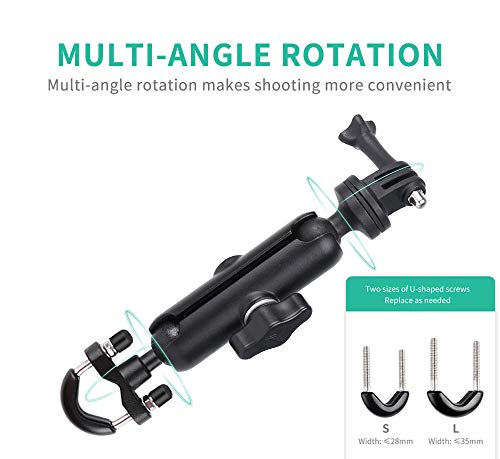 RUIGPRO 360°Motorcycle Bike Camera Holder Handlebar Mount Bracket 1/4 Metal Stand for GoPro Hero10/9/8/7/6/5/4 Action Cameras Accessory(Cool Ballhead Arm Super Clamp Mount Multi)