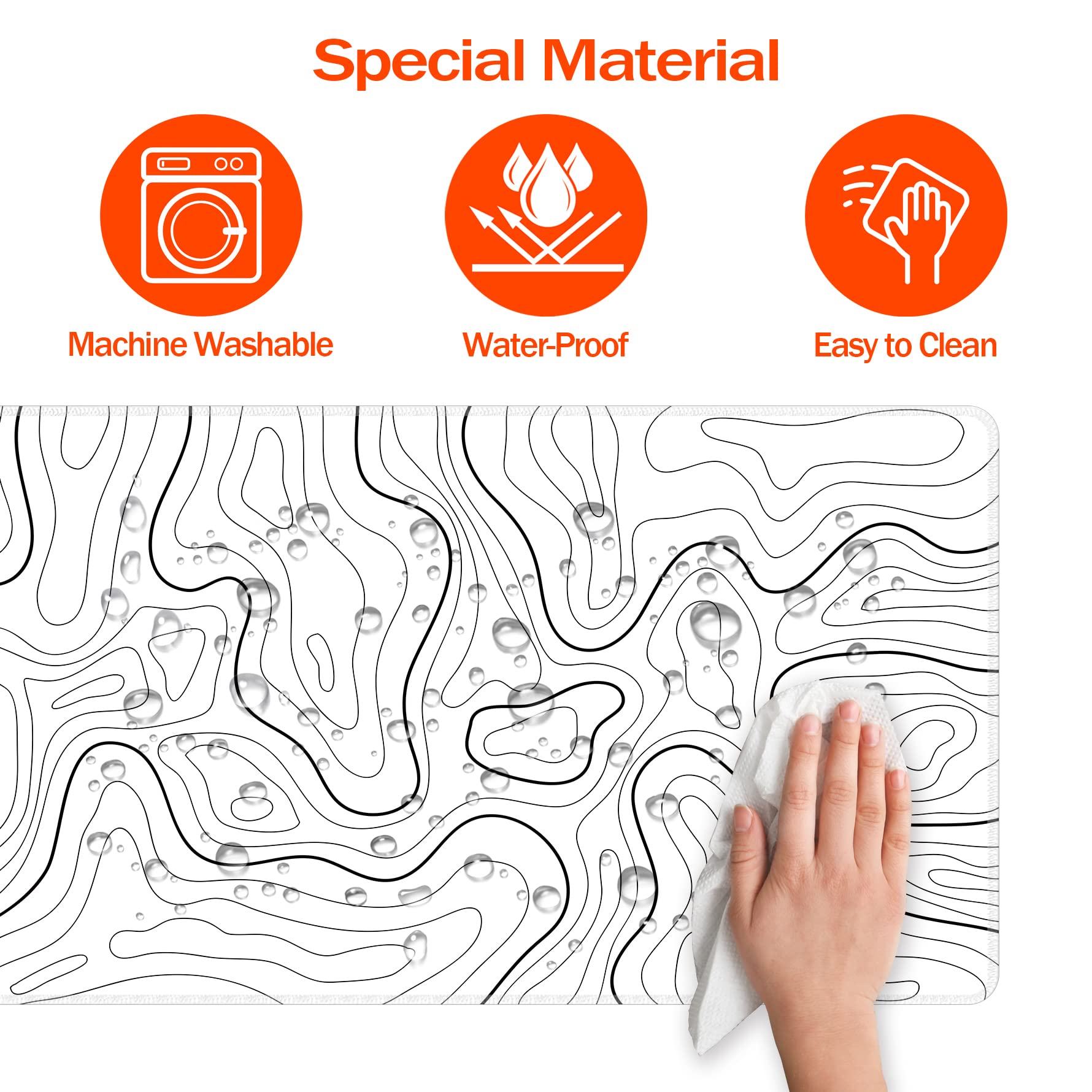 【Super Smooth Fabric】 Minimalist Desk Mat Topographic Pattern Gaming Mouse Pad Large Desk Pad with Stitched Edges Gaming Mousepad Aesthetic Deskmat XL, Keyboard Pad for Women Desk 31.5"x11.8" White
