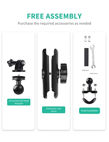 RUIGPRO 360°Motorcycle Bike Camera Holder Handlebar Mount Bracket 1/4 Metal Stand for GoPro Hero10/9/8/7/6/5/4 Action Cameras Accessory(Cool Ballhead Arm Super Clamp Mount Multi)