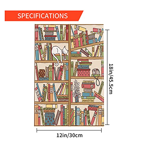 Moslion Book Garden Flag 12.5x18 Inch Cartoon Bookshelf with Cute Sleeping Cat Kitten in Library Yard Flag Burlap Banners Vertical Double Sided for Farm House Outside