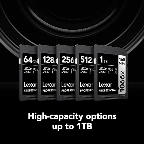 Lexar Professional 1066x 64GB SDXC UHS-I Memory Card SILVER Series, C10, U3, V30, Full-HD & 4K Video, Up To 160MB/s Read, for DSLR and Mirrorless Cameras (LSD1066064G-BNNNU)