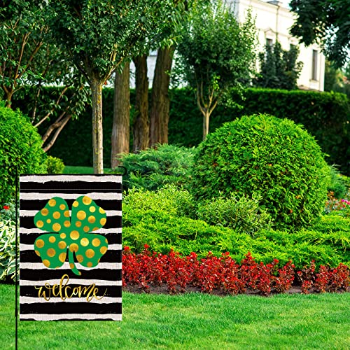 PETOX Garden Flag,12.5X18 Inch Double Sided Lucky four-leaf Clover Welcome Small Garden Flag for Yard Outside Decoration(1 Pack)