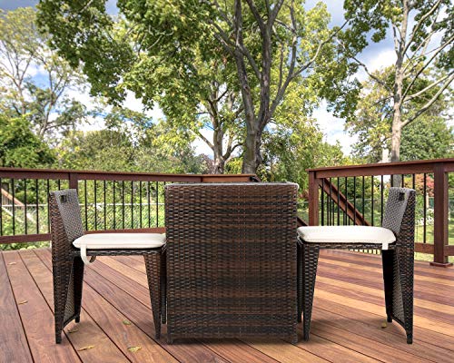 FDW Patio Set 3 Pieces Outdoor Wicker Patio Furniture Sets Wicker Bistro Set Rattan Chair Conversation Sets Patio Sofa Wicker Table Set for Yard Backyard Lawn Porch Poolside Balcony,Brown