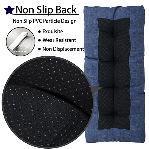 MAGPIE FABRICS Patio Bench Cushion 45"x18", Indoor/Outdoor Non-Slip Water Resistant Long Seat Pads, Tufted Loveseat Cushion for Swing, Settee, Window, Garden, Wicker, Front Porch (Navy Blue Textured)