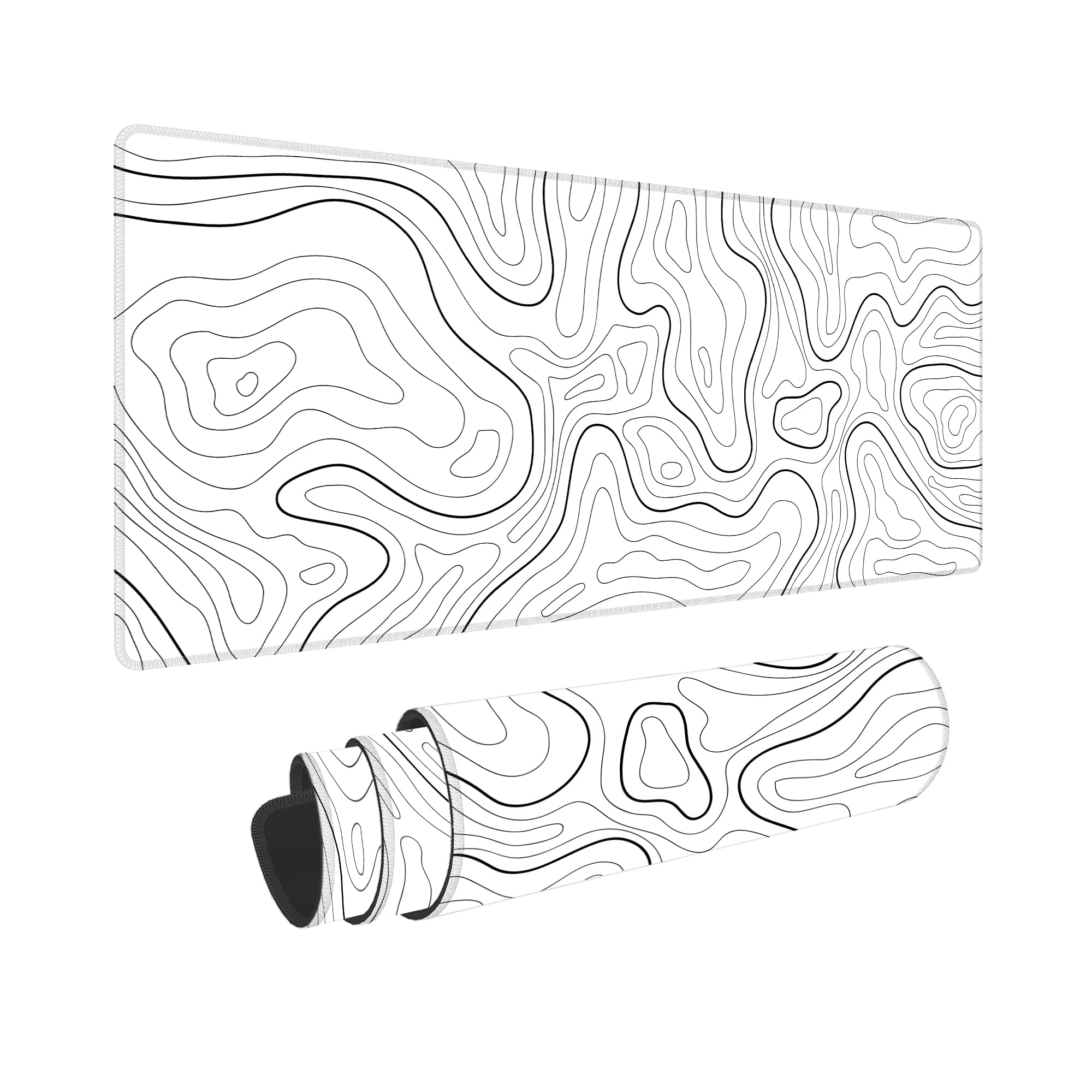 【Super Smooth Fabric】 Minimalist Desk Mat Topographic Pattern Gaming Mouse Pad Large Desk Pad with Stitched Edges Gaming Mousepad Aesthetic Deskmat XL, Keyboard Pad for Women Desk 31.5"x11.8" White