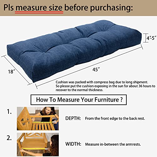 MAGPIE FABRICS Patio Bench Cushion 45"x18", Indoor/Outdoor Non-Slip Water Resistant Long Seat Pads, Tufted Loveseat Cushion for Swing, Settee, Window, Garden, Wicker, Front Porch (Navy Blue Textured)