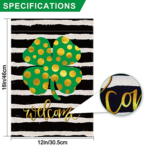 PETOX Garden Flag,12.5X18 Inch Double Sided Lucky four-leaf Clover Welcome Small Garden Flag for Yard Outside Decoration(1 Pack)