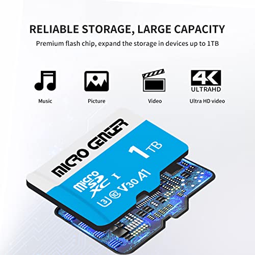 Micro Center Premium 1TB microSDXC Card, Nintendo-Switch Compatible Flash Memory Card, UHS-I C10 U3 V30 4K UHD Video A1 R/W Speed up to 90/70 MB/s Micro SD Card with Adapter (1TB)