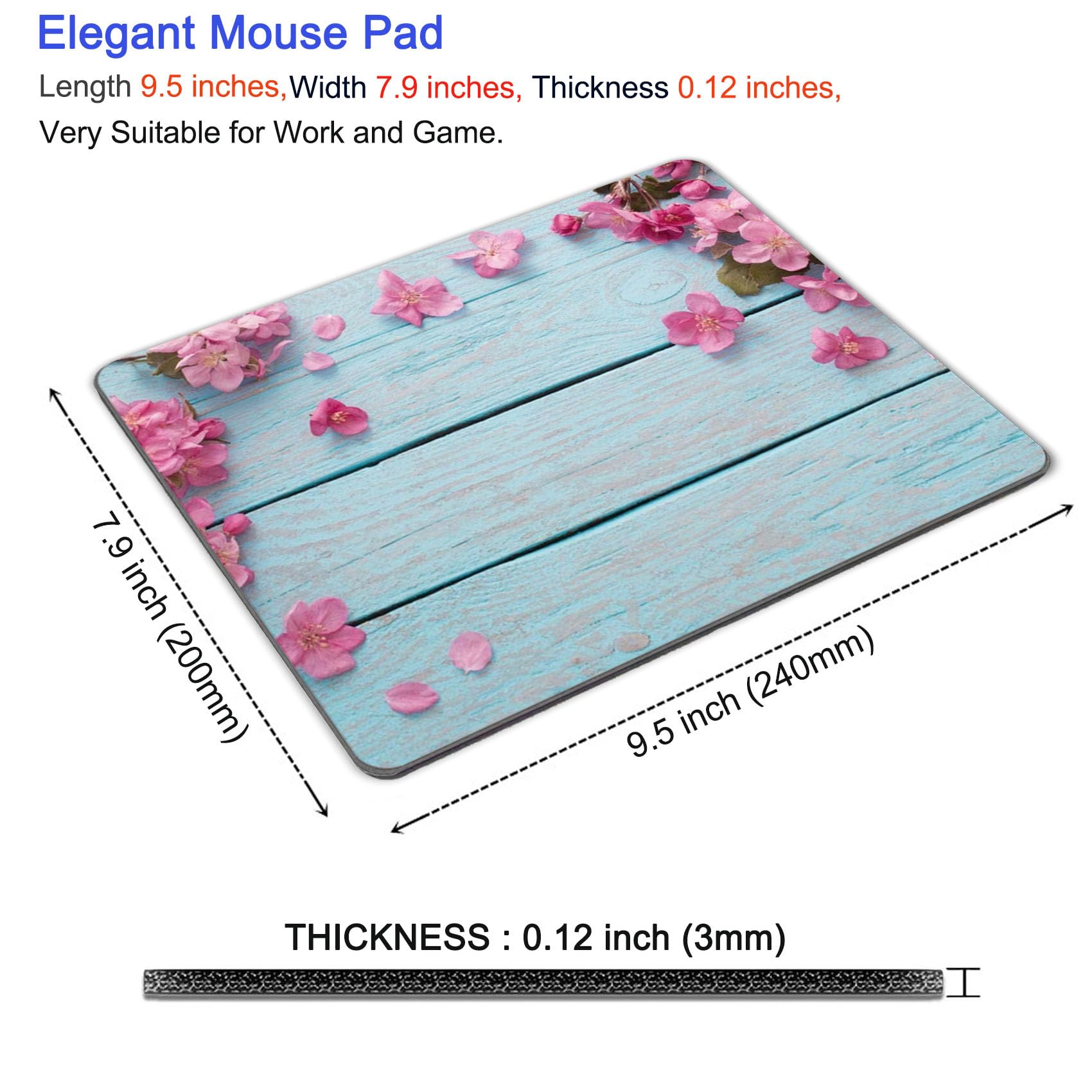Mouse Pad, Square Mousepad, Non-Slip Rubber Base Mouse Mat, Waterproof Gaming Mouse Pad for Wireless Mouse, Computers, Laptop, Office, Home (Flower Petals on The Table)