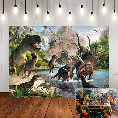 Jurassic Dinosaur Party Decoration Backdrop Photography Dinosaur Kingdom Children Birthday Party Banner Jungle Safari Animals Baby Shower Photo Background 5x3ft Cake Table Photo Booth Vinyl