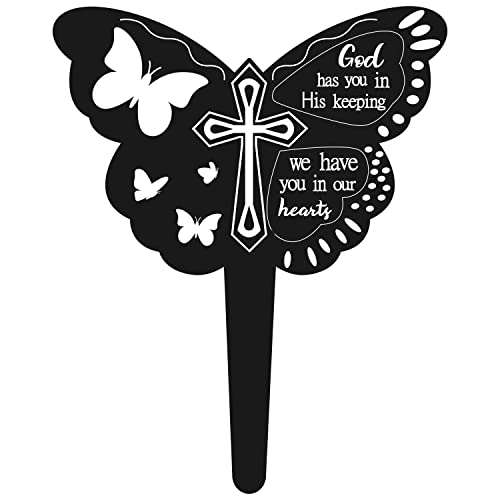 X1zuue Memorial Remembrance Plaque Stake Butterfly Acrylic Grave Marker for Cemetery Waterproof Black Memorial Garden Stake God has You in His Keeping Sympathy Grave Cemetery for Outdoors Yard Decors