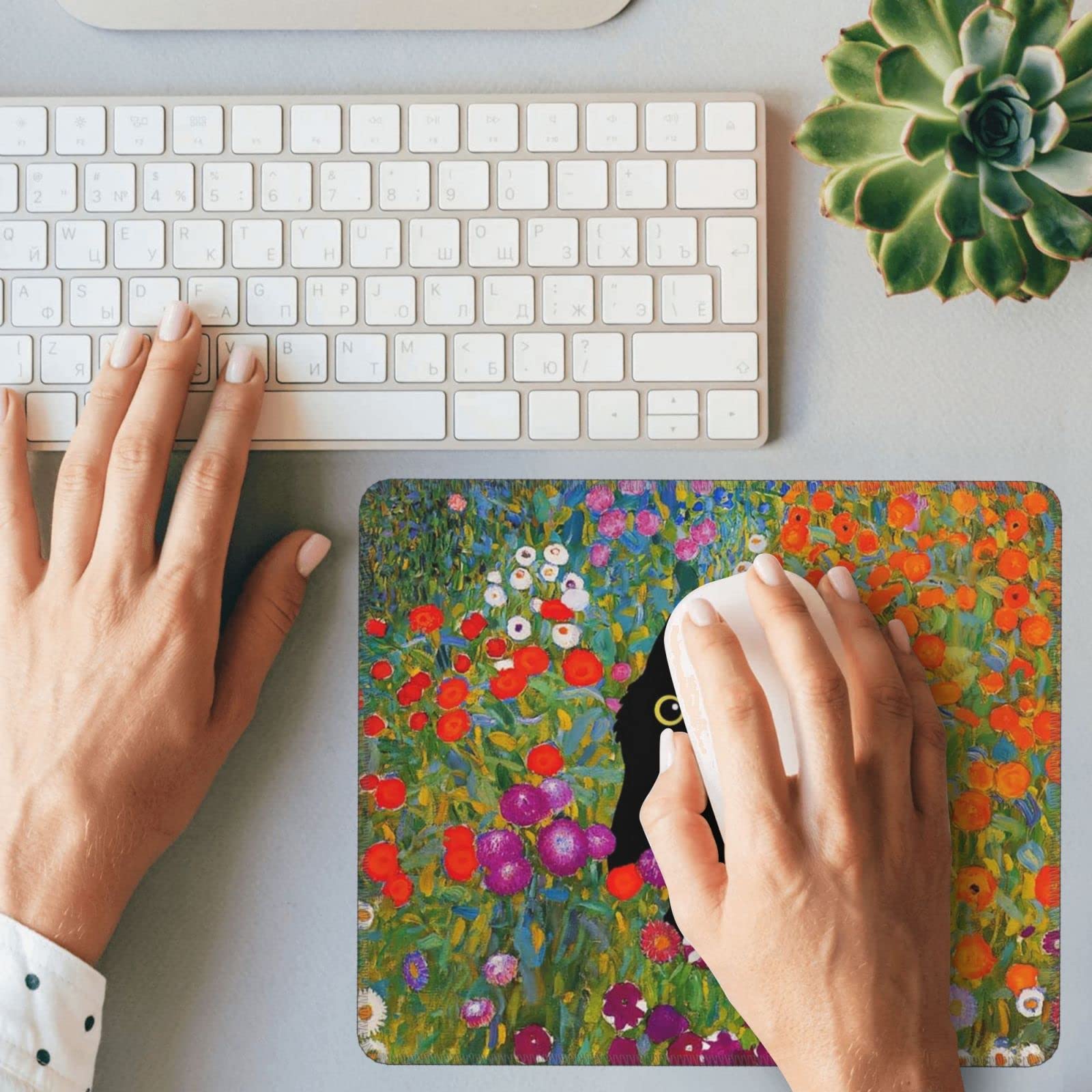Black Cat Mouse Pad, Cute Anime Mouse Pad for Wireless Mouse, Rectangle Waterproof Mousepad for Desk with Non-Slip Rubber Base, Suitable for Home & Office, 9.5 x 7.9 Inch