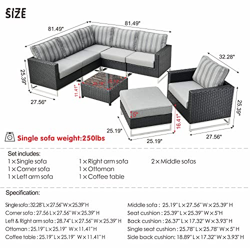 XIZZI Patio Furniture Set Outdoor Sectional Sofa 8 Pieces No Assembly Required Conversation Sets All Weather PE Rattan Wicker Couch with Coffee Table and Ottoman,Dark Grey Stripes