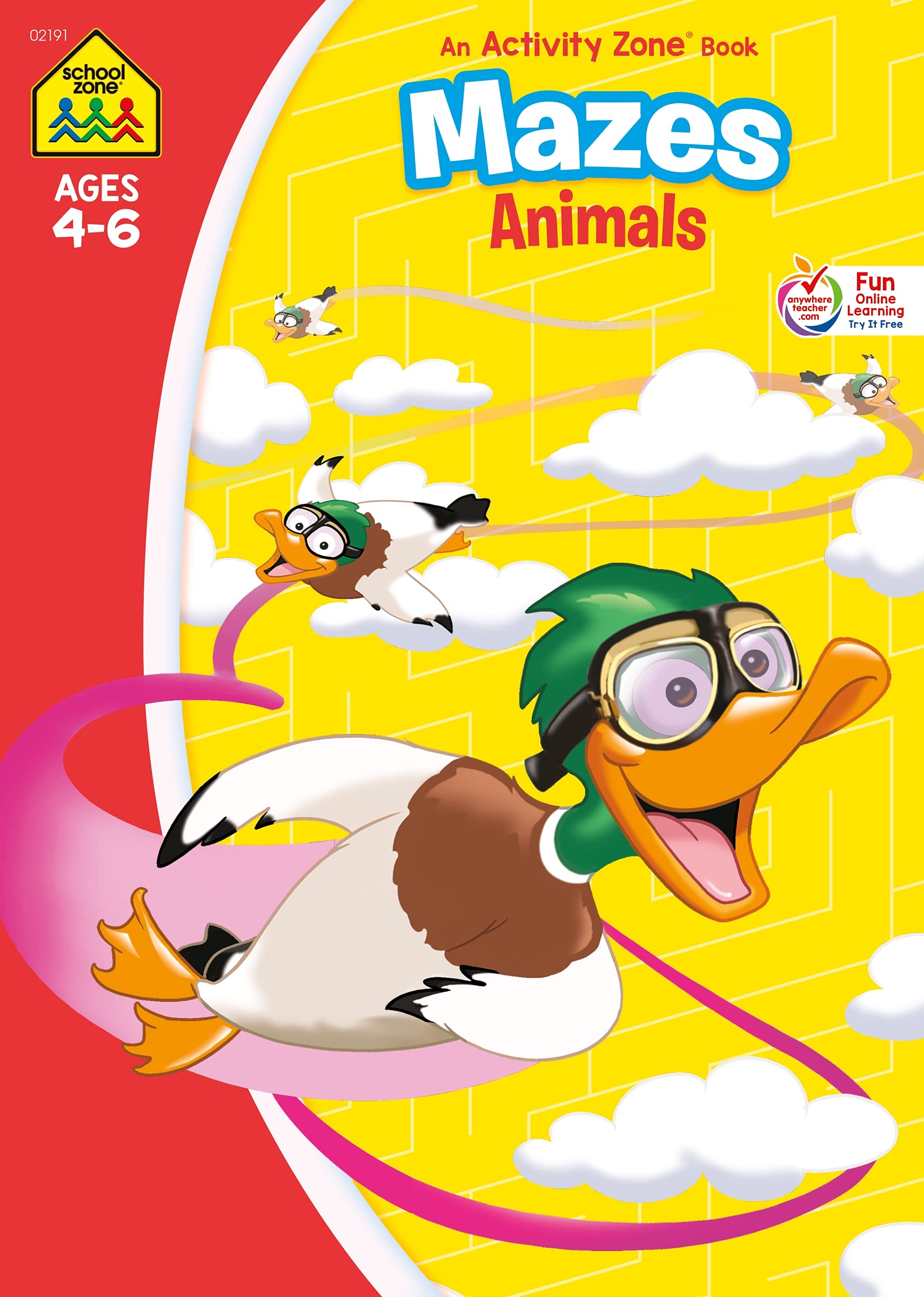 School Zone - Mazes Animals Workbook - Ages 4 to 6, Preschool, Kindergarten, Puzzles, Alphabet, Animal Names, Colorful Pictures, Problem-Solving, and More (School Zone Activity ZoneĀ® Workbook Series)