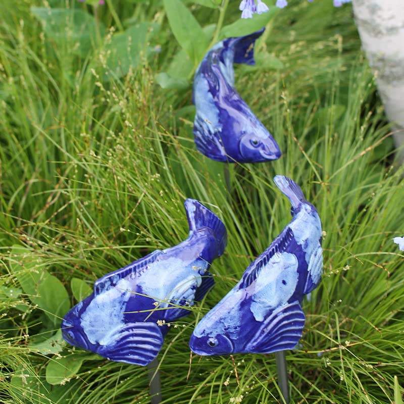 SUPREAL 3 Pcs Fish in The Garden,Garden Koi Resin Crafts,Sculpture for Outdoor Garden Lawn Pond Ornament (Blue)