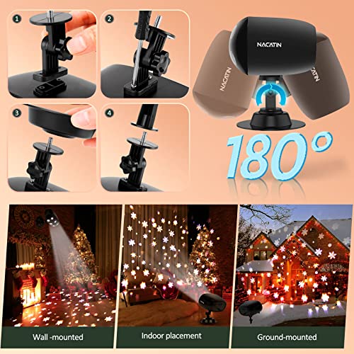 Christmas Snowfall LED Projector Lights - NACATIN 2022 Upgrade Christmas Snow Light,Snow Falling Projector Lamp Dynamic Snow Effect Spotlight for Xmas,Garden,Party,Holiday Landscape Decorative