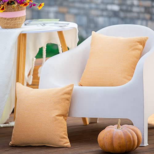 HPUK Outdoor Waterproof Throw Pillow Covers Pack of 2, 18x18 Inch Decorative Garden Cushion Covers for Patio Tent Balcony Bench Tent Couch Sofa, Solid Accent Pillow Covers, Yellow