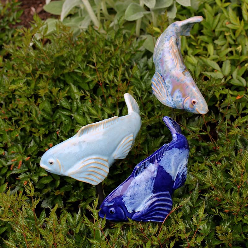 SUPREAL 3 Pcs Fish in The Garden,Garden Koi Resin Crafts,Sculpture for Outdoor Garden Lawn Pond Ornament (Blue)