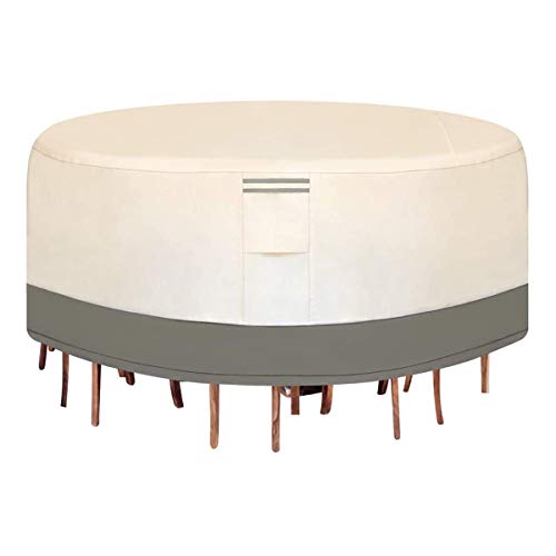 SEKKVY Round Patio Furniture Covers,72 Inch Heavy Duty 100% Waterproof Outdoor Table and Chair Set Covers,All Weather Resistant Lawn Dining Table Covers, Beige & Brown
