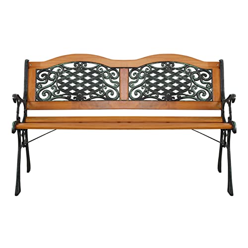 Trlec gt4-ly 49 inch Garden Bench Outdoor Patio Park Chair Furniture Hardwood Slat cast Iron Frame, Suitable for Patio, Porch, Deck or Garden