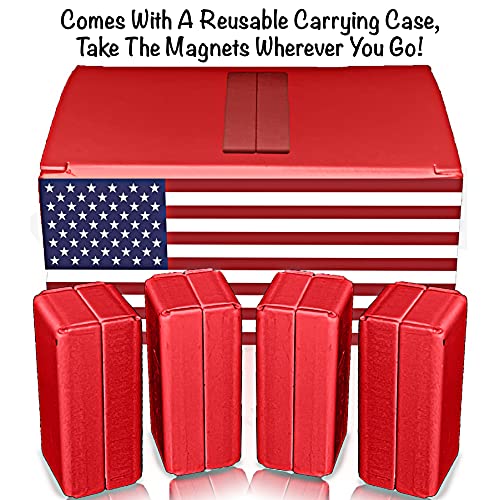 Magnetic Flag/Curtain Weights 8 Pack of Waterproof Magnets + Carrying Case, Great For Stopping American Flag Tangles, Clip On Bottom, Heavy Duty Works Outdoor To Stop Wind (Red)…