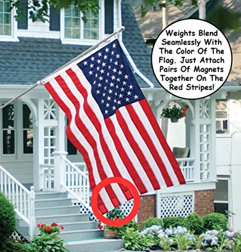 Magnetic Flag/Curtain Weights 8 Pack of Waterproof Magnets + Carrying Case, Great For Stopping American Flag Tangles, Clip On Bottom, Heavy Duty Works Outdoor To Stop Wind (Red)…