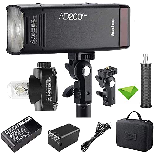 GODOX AD200 Pro AD200Pro 200Ws 2.4G Flash Strobe, 1/8000 HSS, 500 Full Power Flashes, 0.01-1.8s Recycling, 2900mAh Battery, Bare Bulb/Speedlite Fresnel Flash Head Pocket Flash Monolight