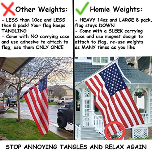 Magnetic Flag/Curtain Weights 8 Pack of Waterproof Magnets + Carrying Case, Great For Stopping American Flag Tangles, Clip On Bottom, Heavy Duty Works Outdoor To Stop Wind (Red)…