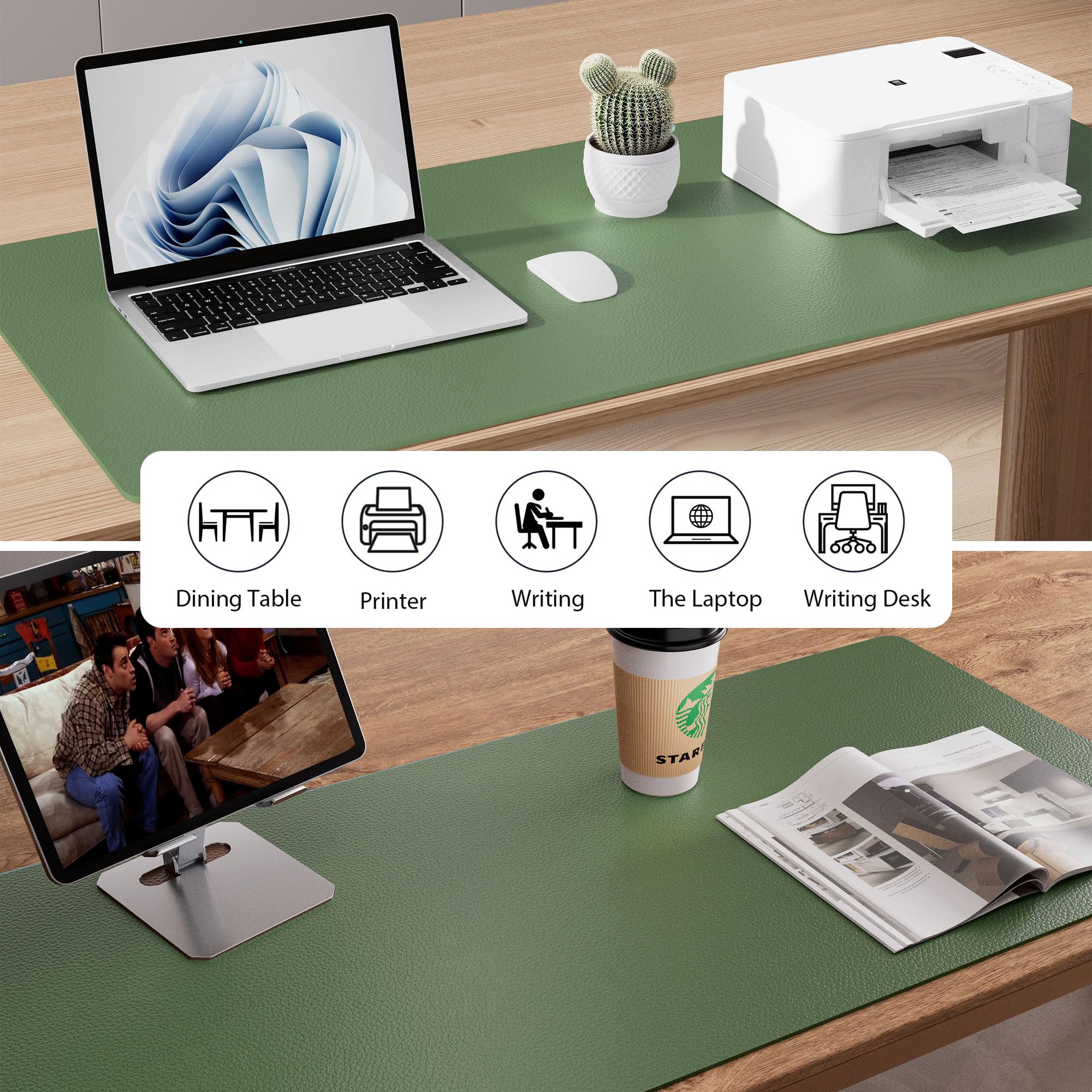 Aothia Leather Desk Pad Protector, Mouse Pad, Office Desk Mat, Non-Slip PU Leather Desk Blotter, Laptop Desk Pad, Waterproof Desk Writing Pad for Office and Home (31.5" x 15.7",Olive Green)