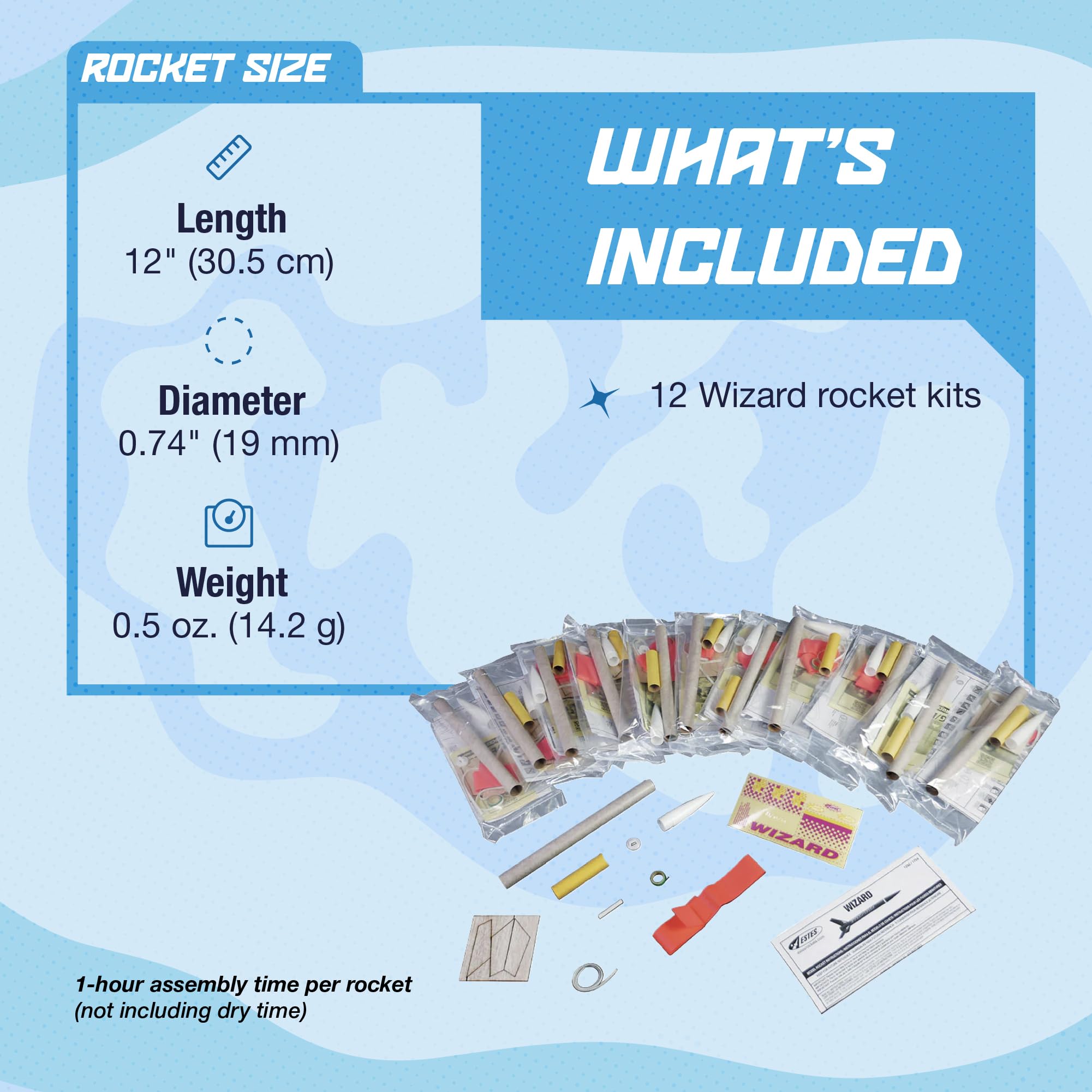 Estes - 1754 Wizard Flying Model Rocket Bulk Pack (Pack of 12) | Intermediate Rocket Kit | Step-by-Step Instructions | Science Education Kits | Great for Teachers, Youth Group Leaders and Birthdays