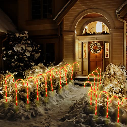 SANKUU 10 Pack Candy Canes Outdoor Decorations, 21 inches Christmas Candy Cane Pathway Markers Lights with Stakes, Christmas Candy Cane Lights for Xmas Yard Patio Garden Walkway