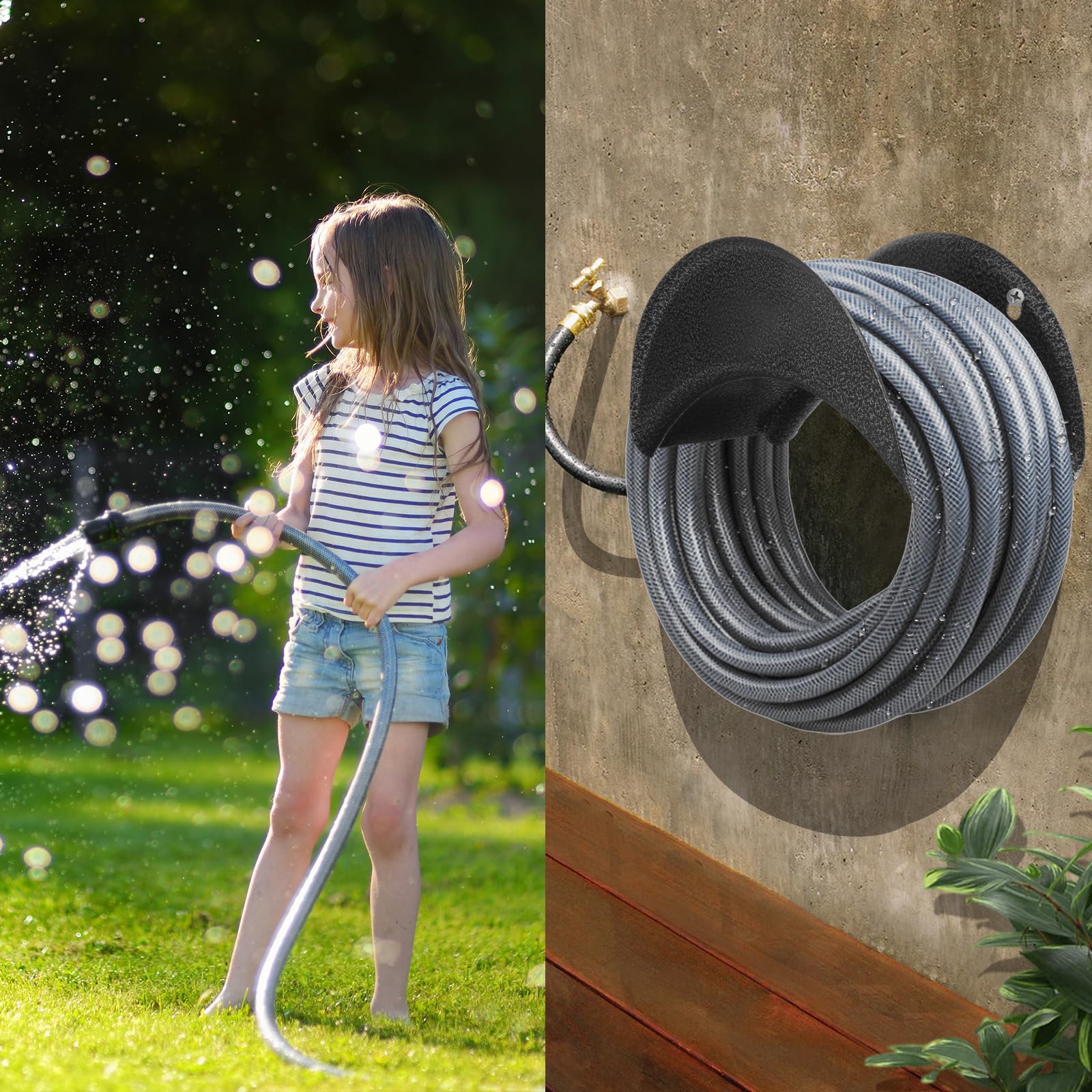 GARTOL Garden Hose Holder Heavy Duty Water Hose Holder, High Carbon Steel Hose Hanger Wall Mount Hose Storage Organizer, for Outside Yard, Rust Proof Hose Rack
