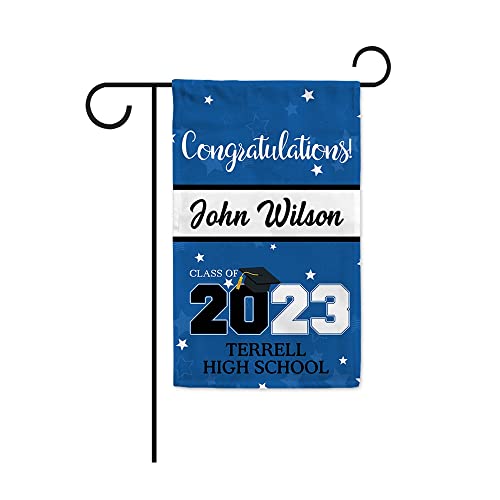 MALIHONG Personalized Graduation Garden Flag Vertical Double Sided 12.5x18 Inch Congratulations Class of 2023 Banner Sign with Grad Cap Season Yard Outdoor Decoration, 16 Colors Optional