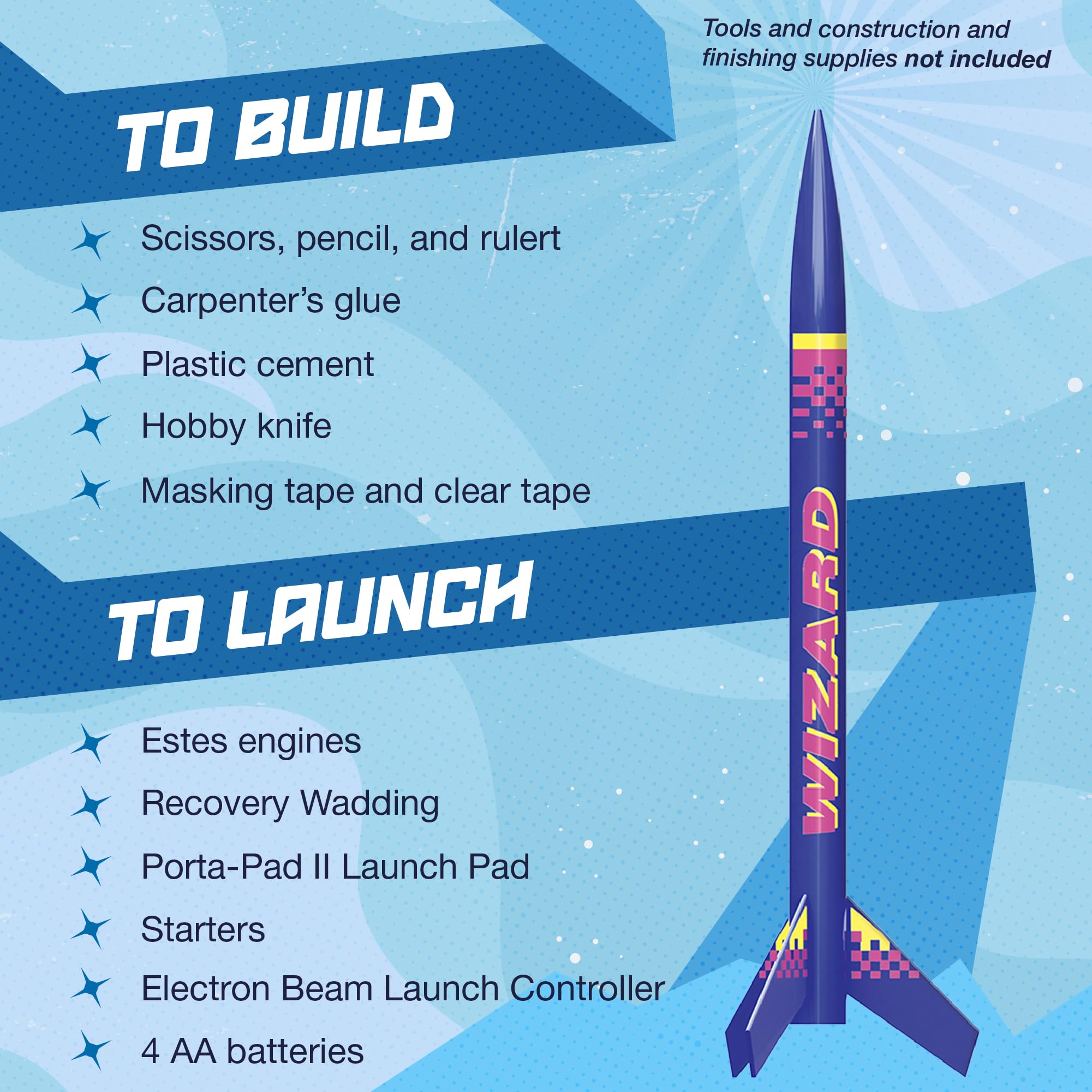 Estes - 1754 Wizard Flying Model Rocket Bulk Pack (Pack of 12) | Intermediate Rocket Kit | Step-by-Step Instructions | Science Education Kits | Great for Teachers, Youth Group Leaders and Birthdays