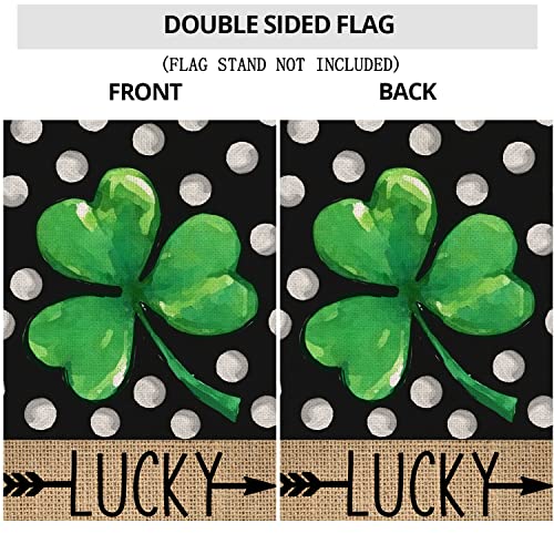 St Patrick's Day Lucky Shamrock Garden Flag for Outdoor,Shamrock with White Dots Small Yard Flag,Spring Saint Patrick Decors for Outside Holiday 12x18 Double Sided