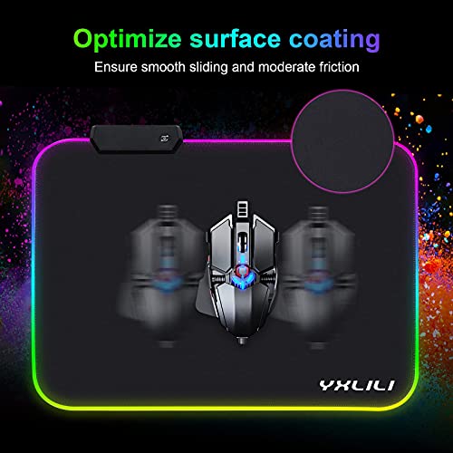 YXLILI RGB Mouse Pad, Led Gaming Mouse Pads 13.8" X 9.8" with 12 Lighting Modes, Anti-Slip Rubber Base Mousepads Water Resistant Mouse Mat for Wireless Computer Mouse for Office Home Gaming Working