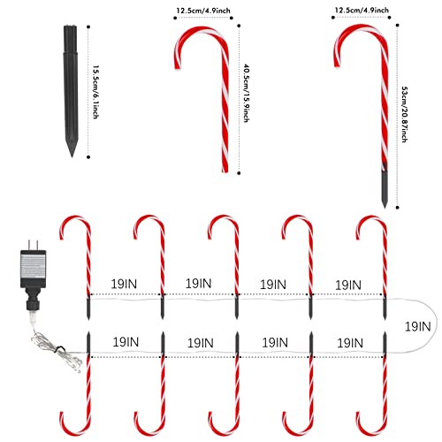 SANKUU 10 Pack Candy Canes Outdoor Decorations, 21 inches Christmas Candy Cane Pathway Markers Lights with Stakes, Christmas Candy Cane Lights for Xmas Yard Patio Garden Walkway